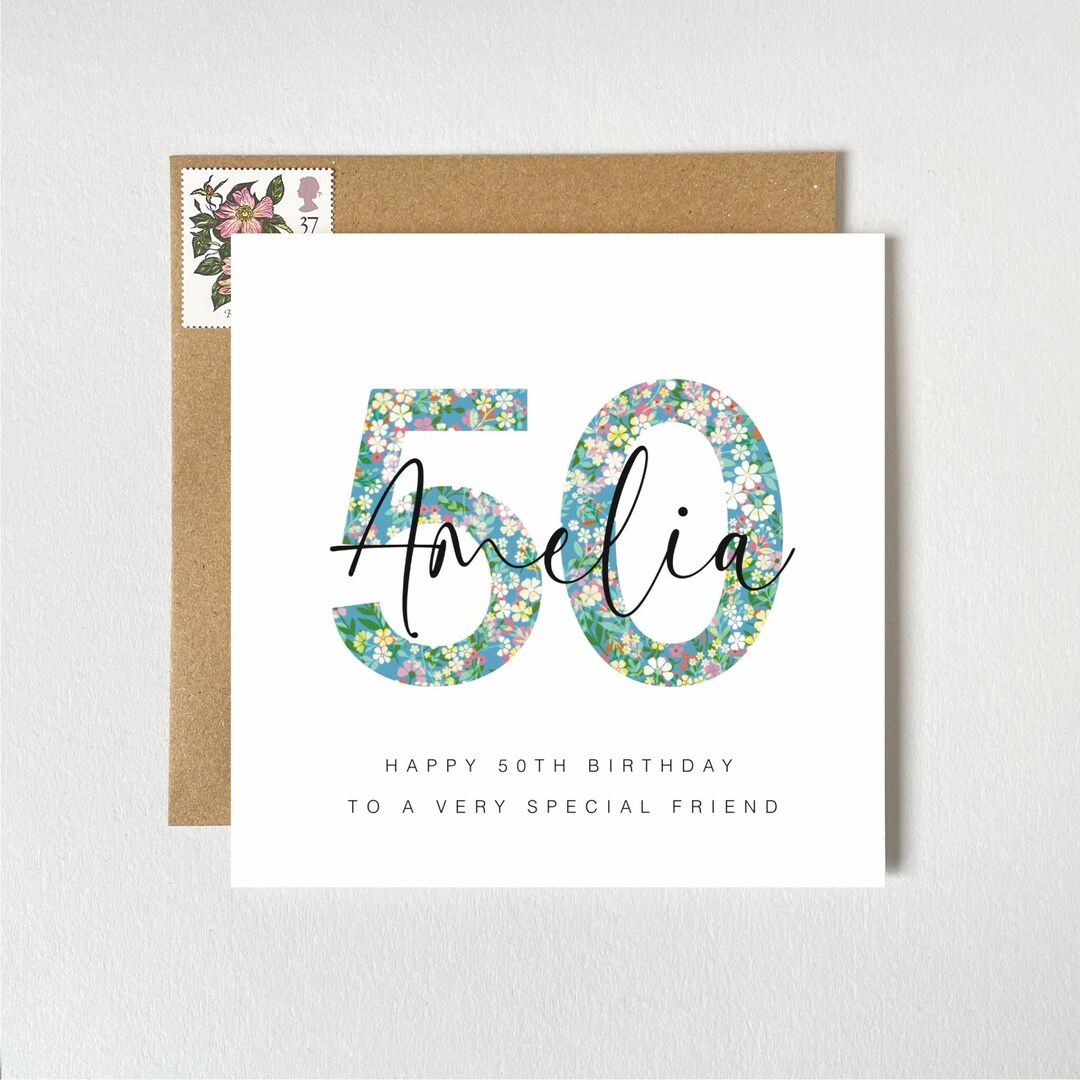 Personalised 50th Birthday Card Calligraphy Birthday Card Custom Name ...