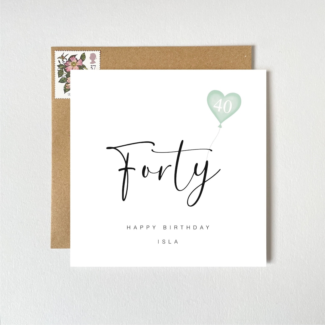 Personalised 40th Birthday Card Calligraphy Birthday Card Custom Name ...