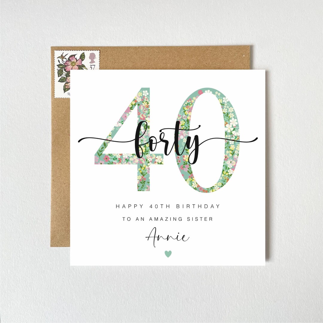 Personalised 40th Birthday Card Calligraphy Birthday Card Custom Name ...