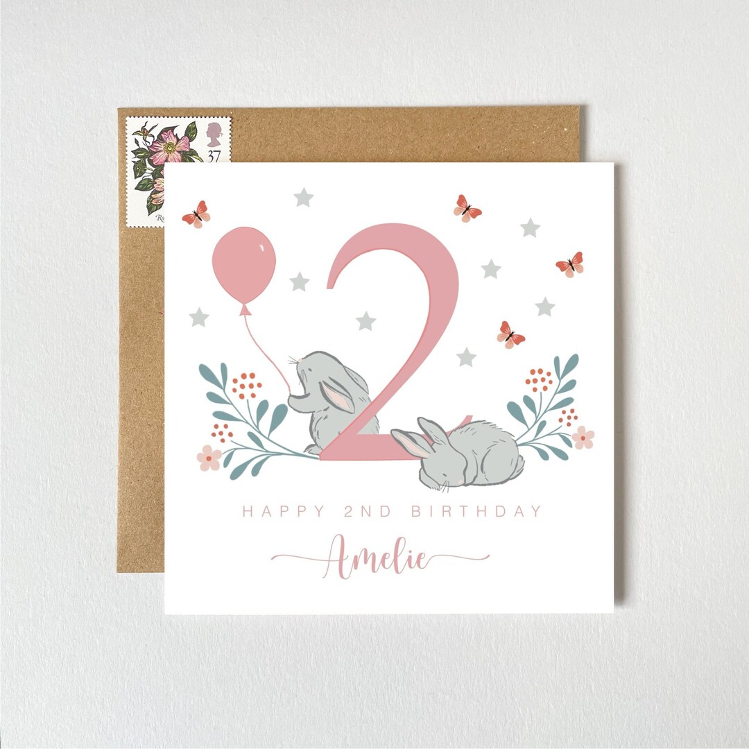 Personalised Name Girls 2nd Birthday Card Cute First Birthday Card Baby ...