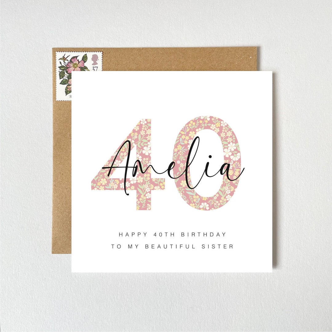 Personalised 40th Birthday Card Calligraphy Birthday Card Custom Name ...