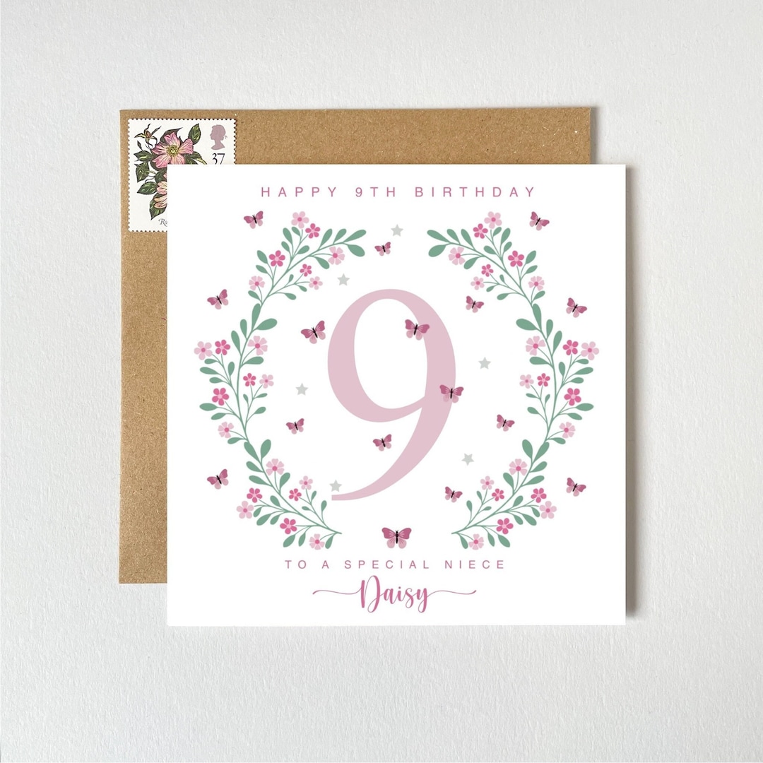 Personalised Name 9th Birthday Card Ninth Birthday Card Butterflies and ...