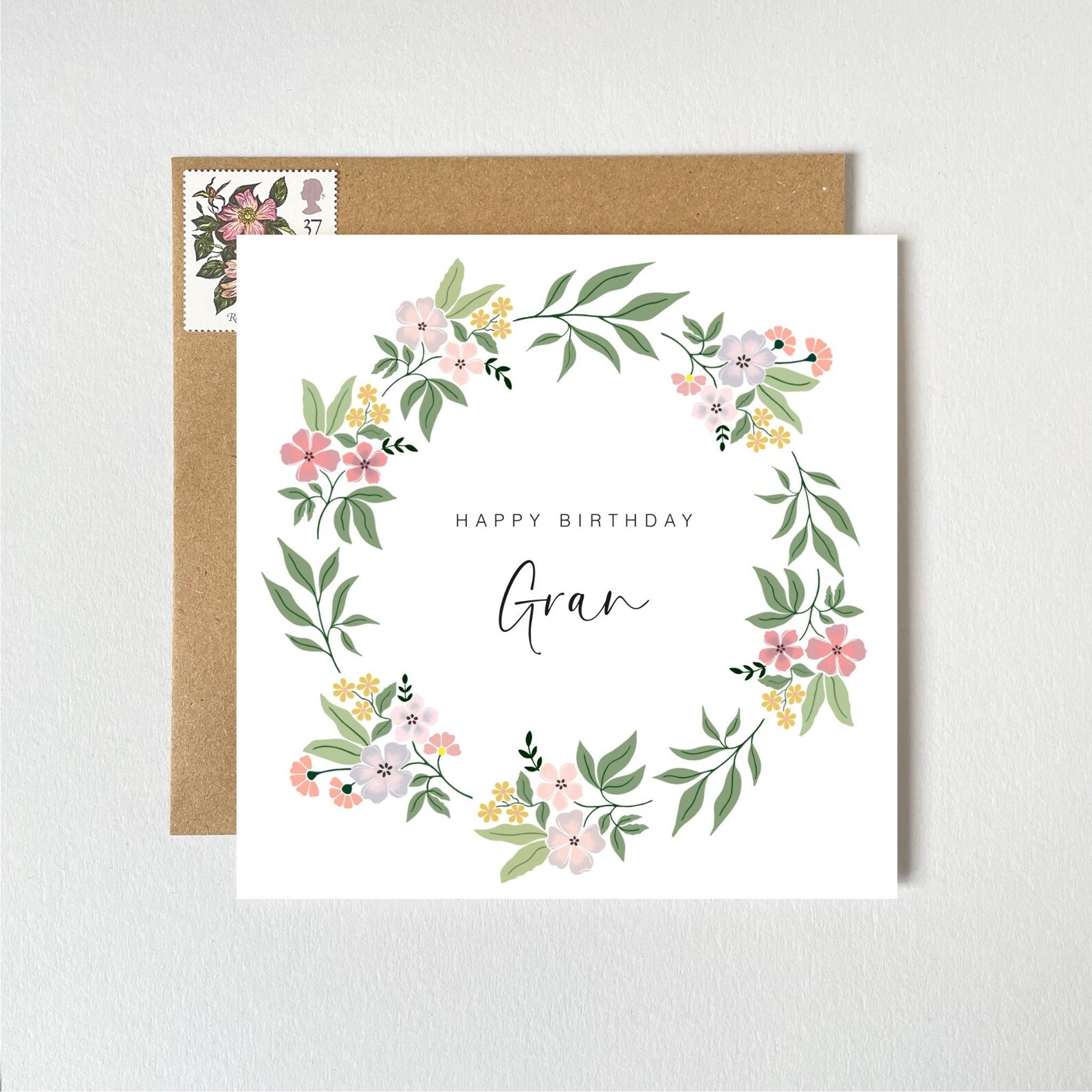 Gran Happy Birthday Card Pretty Floral Wreath Gran Birthday Card Lovely ...