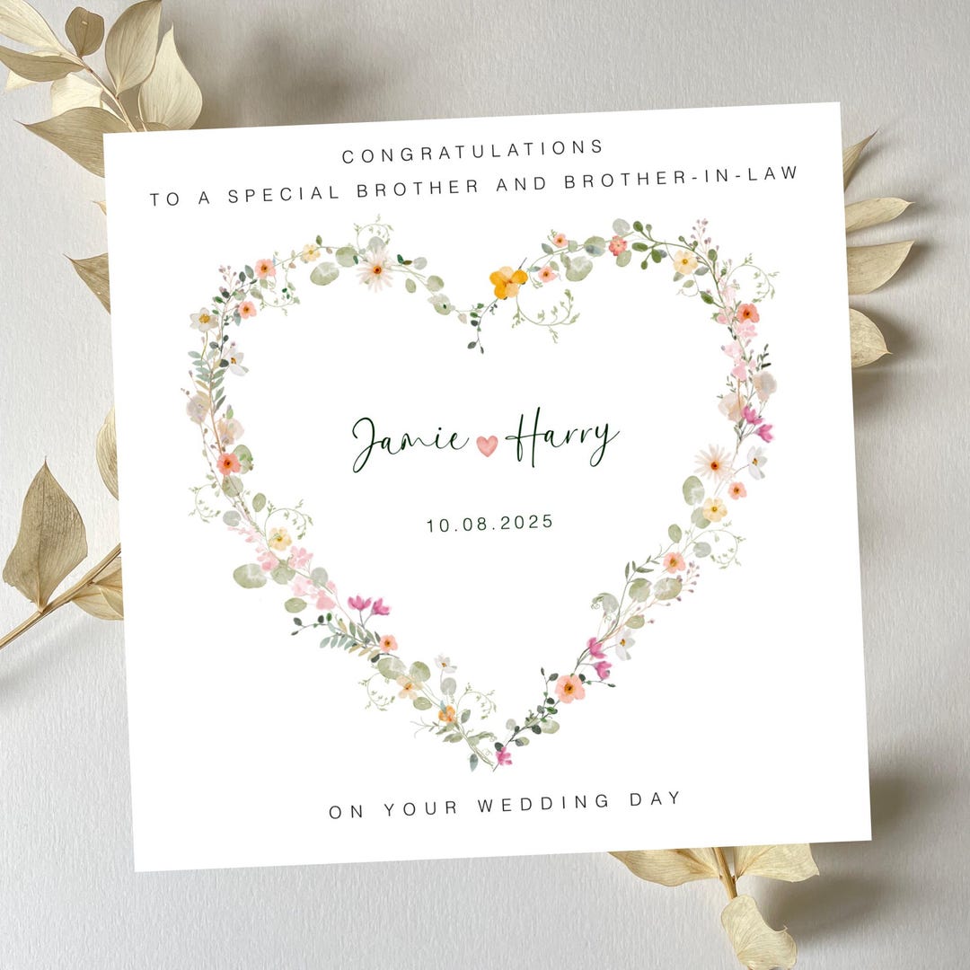 Personalized Brother Wedding Card: Botanical Heart Wreath - Etsy