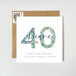 Personalized 40th Birthday Card: Floral Fabric Design, Custom Name - Etsy