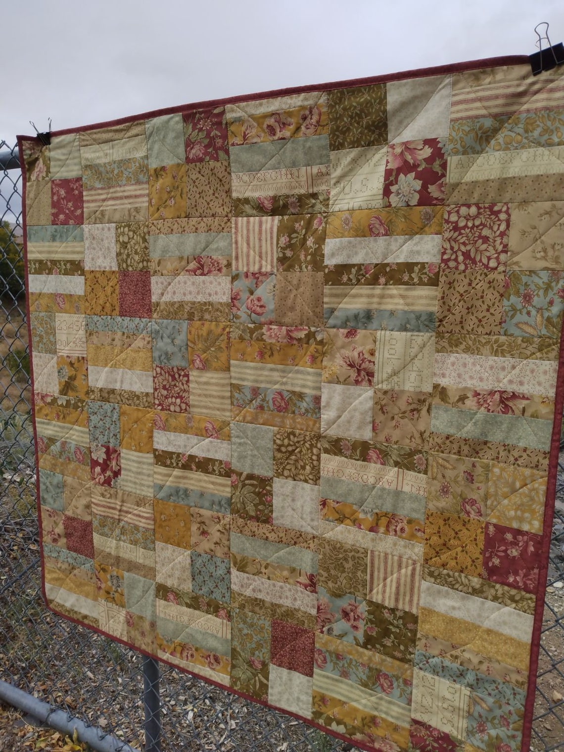 Vintage Like, Shabby Chic Handmade Quilt, Moda Fabrics in Gold, Cream ...