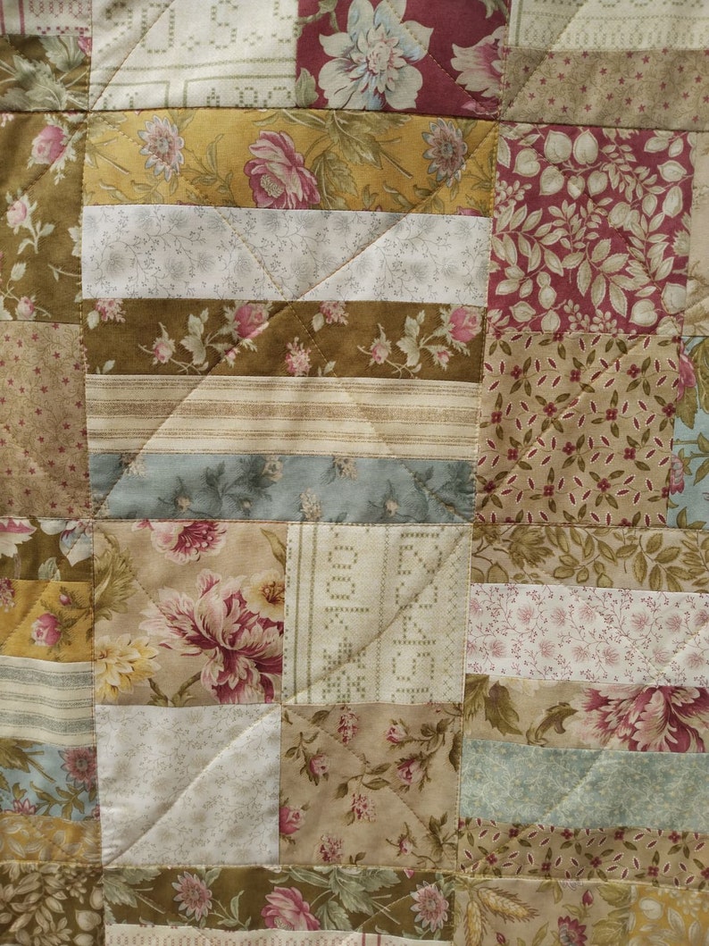 Vintage Like, Shabby Chic Handmade Quilt, Moda Fabrics in Gold, Cream ...