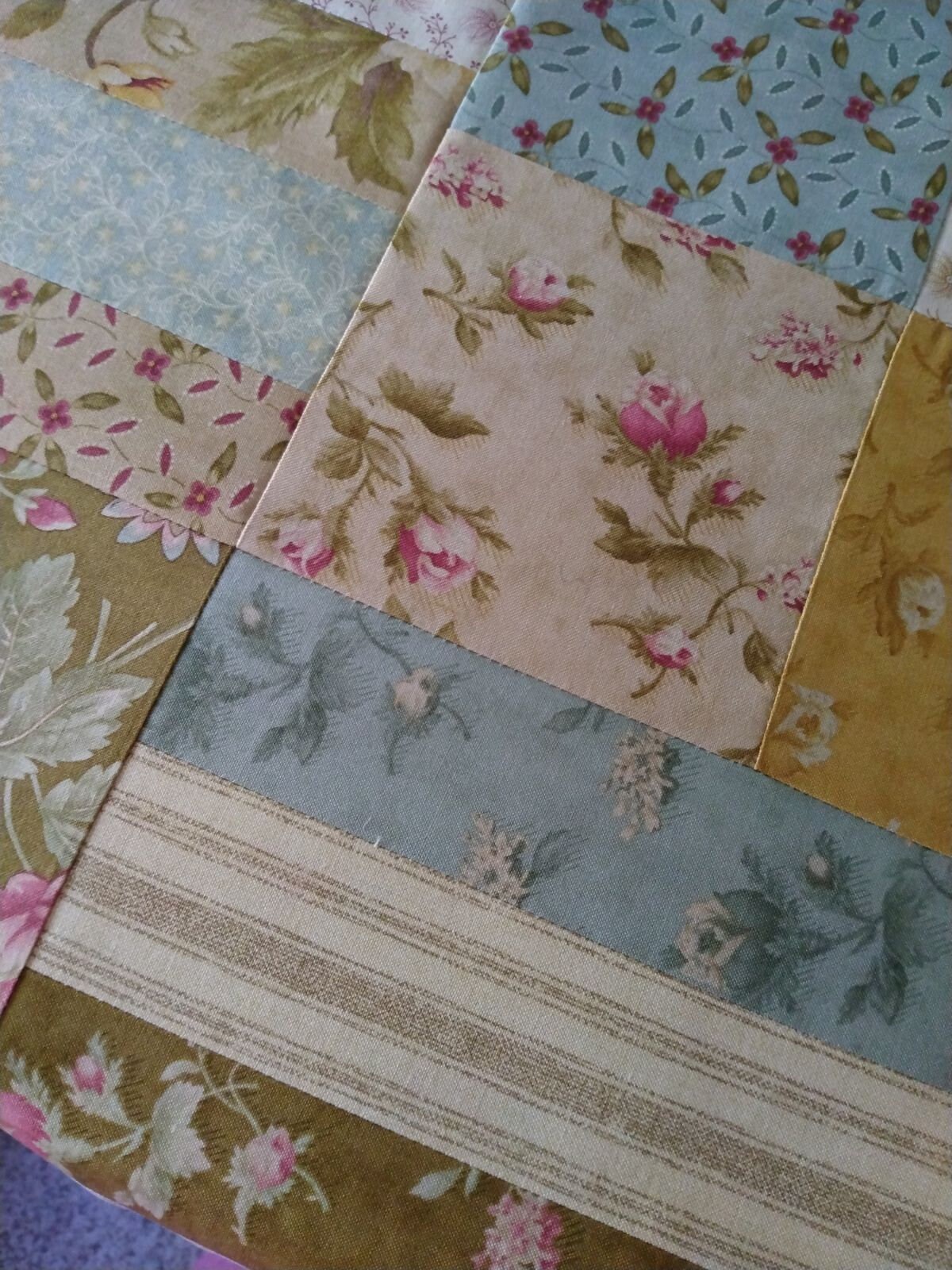 Vintage Like, Shabby Chic Handmade Quilt, Moda Fabrics in Gold, Cream ...