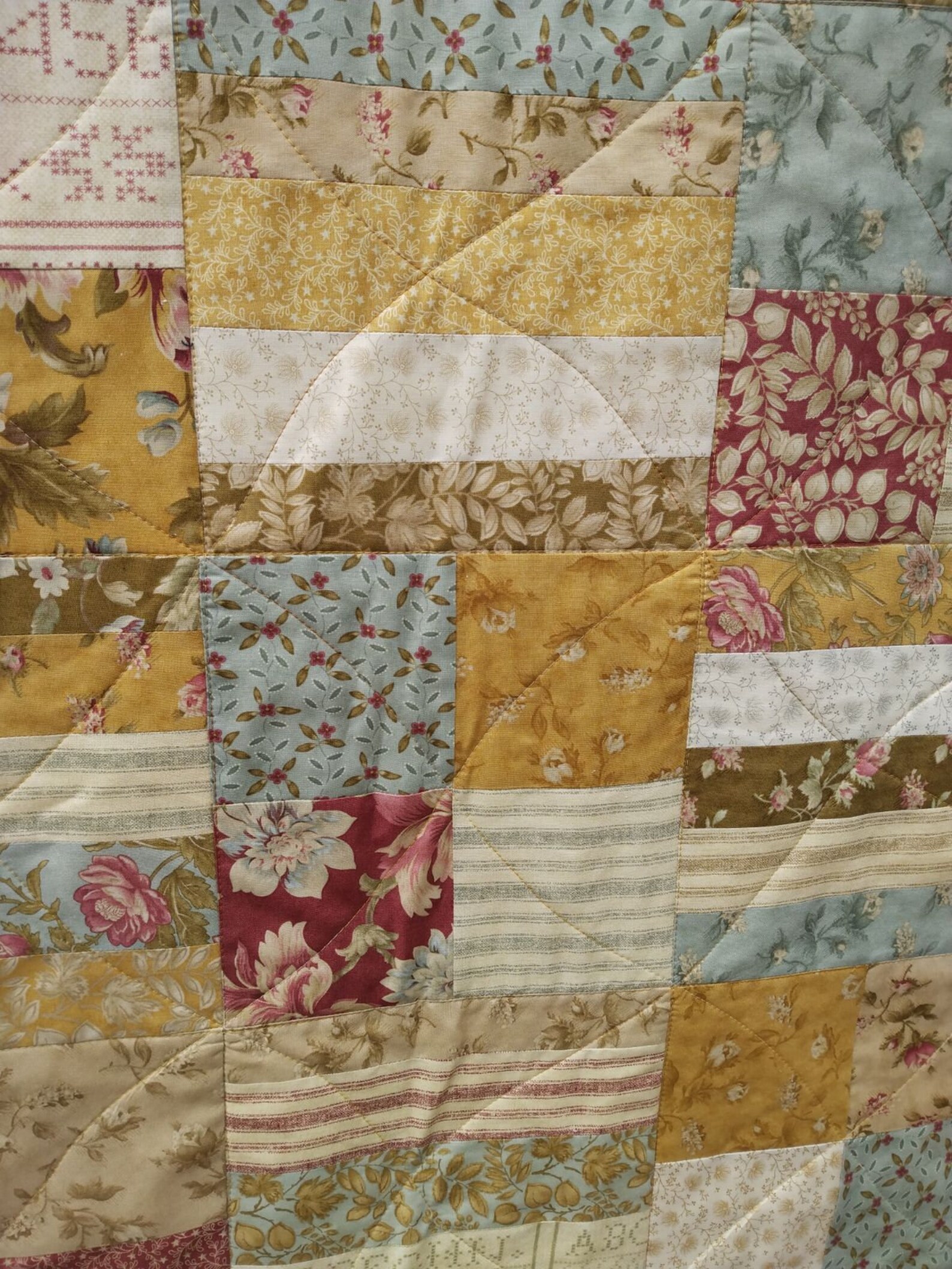 Vintage Like, Shabby Chic Handmade Quilt, Moda Fabrics in Gold, Cream ...