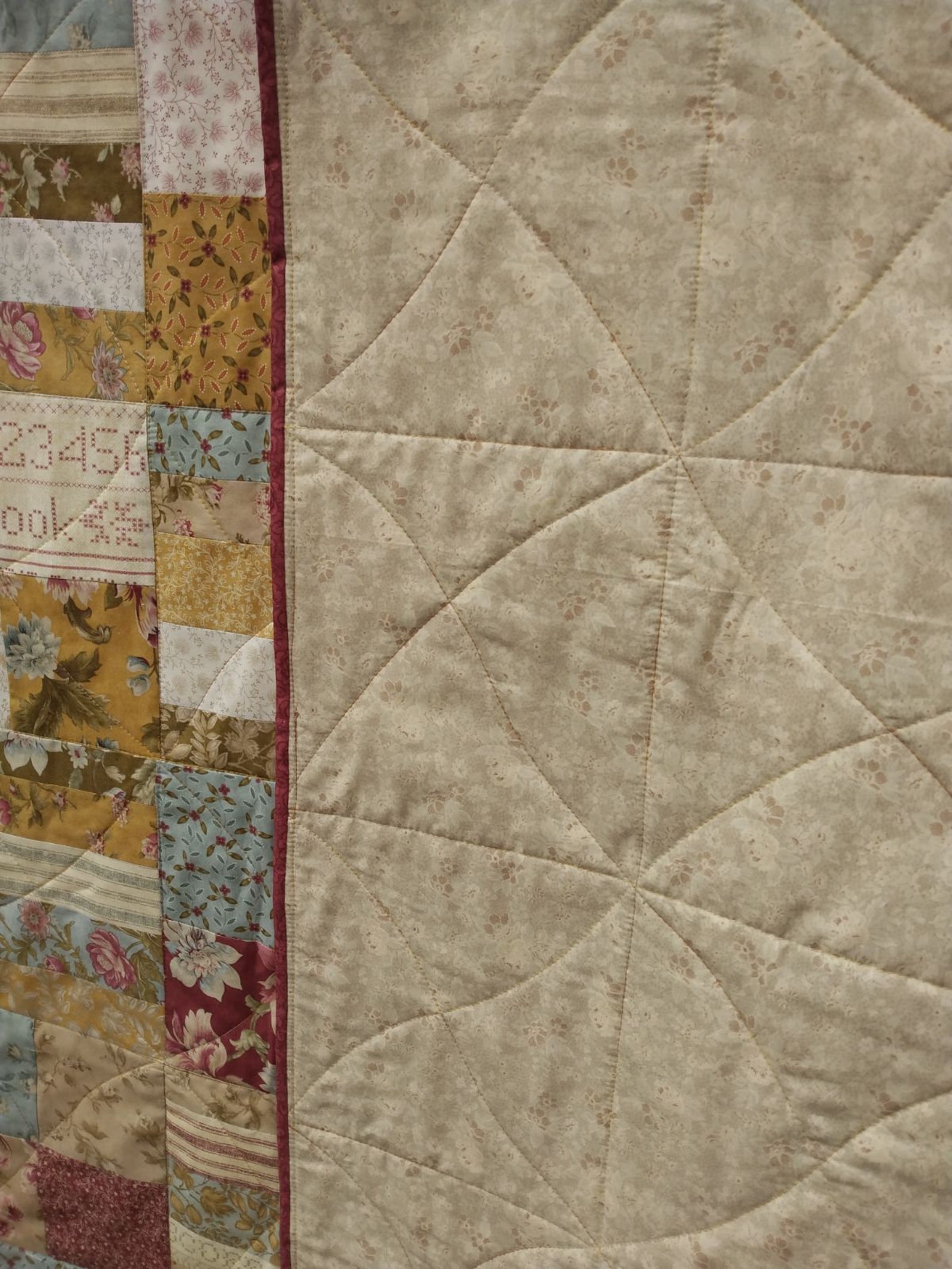 Vintage Like, Shabby Chic Handmade Quilt, Moda Fabrics in Gold, Cream ...