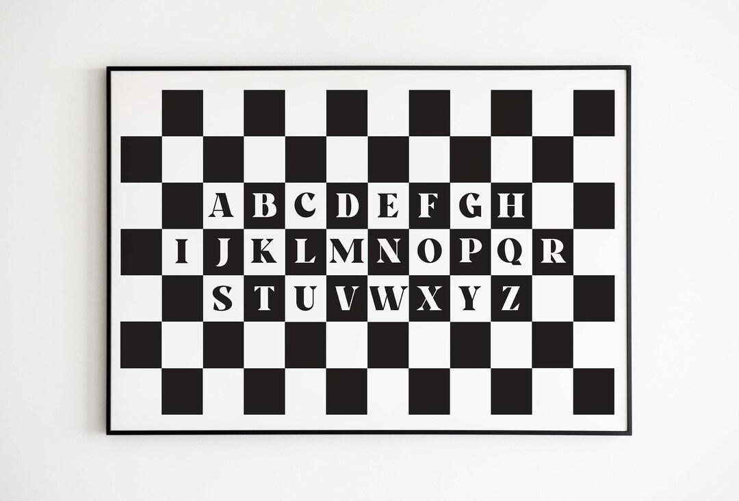 Alphabet Checkerboard Poster - Modern Black and White - Printable ...