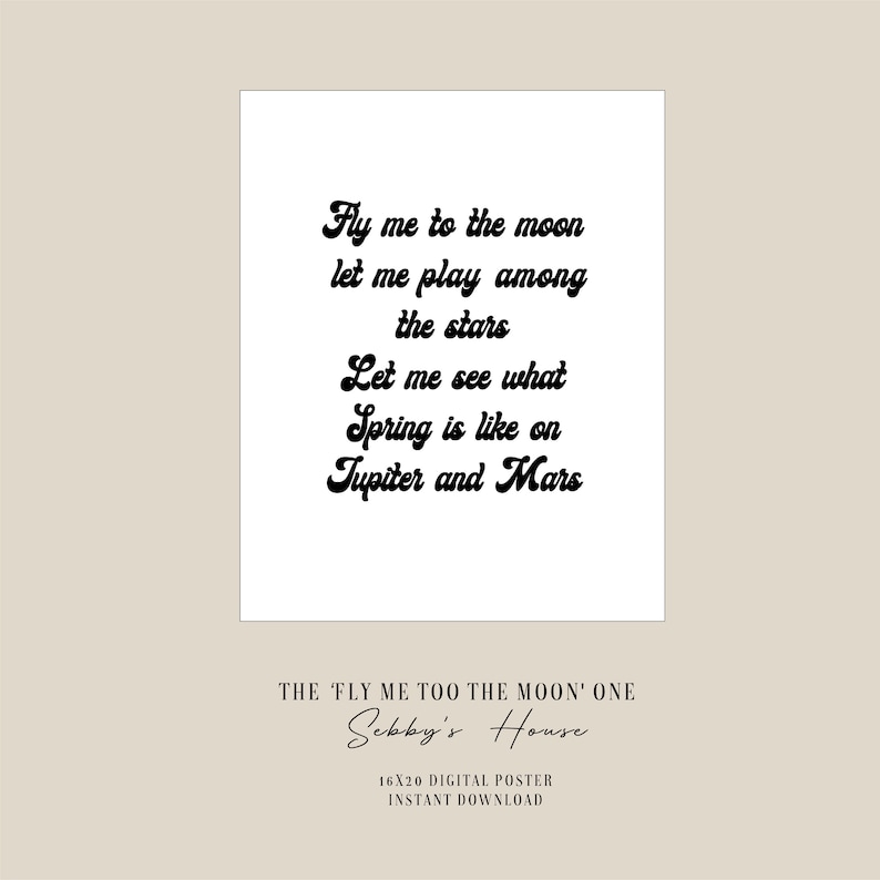 Printable Fly Me to the Moon 16x20 Poster Frank Sinatra Lyric Love Song ...