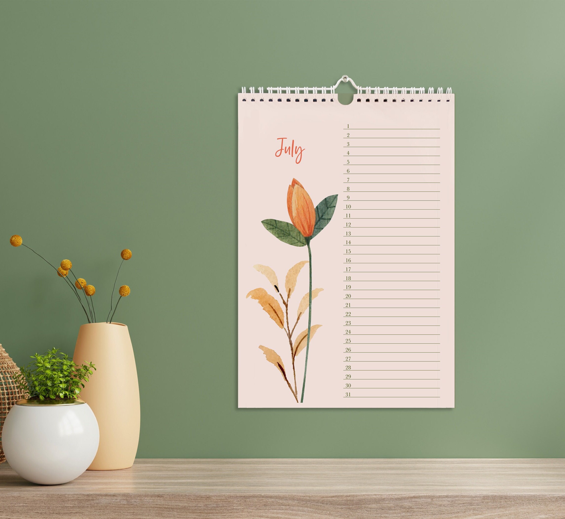 Botanical Art Calendar, Perpetual Calendar, Floral Illustration ...