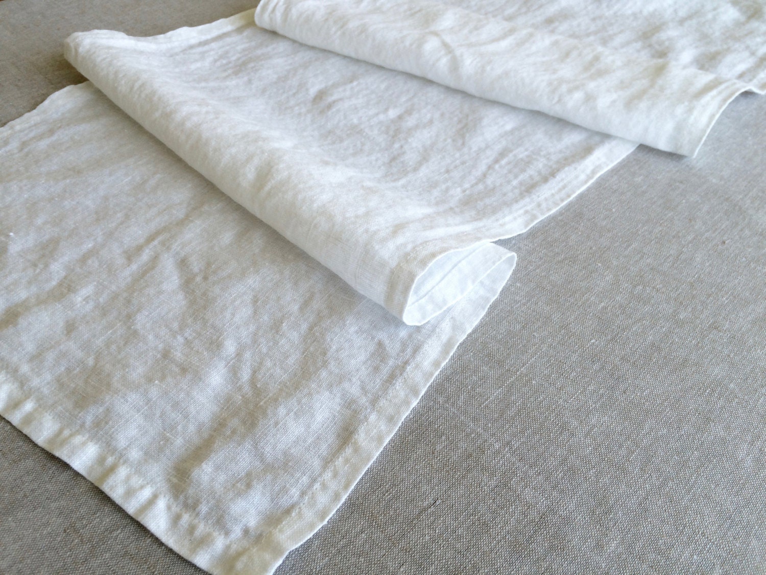 Plain White Linen Table Runner- Handmade Rustic Home Decor- Provence ...