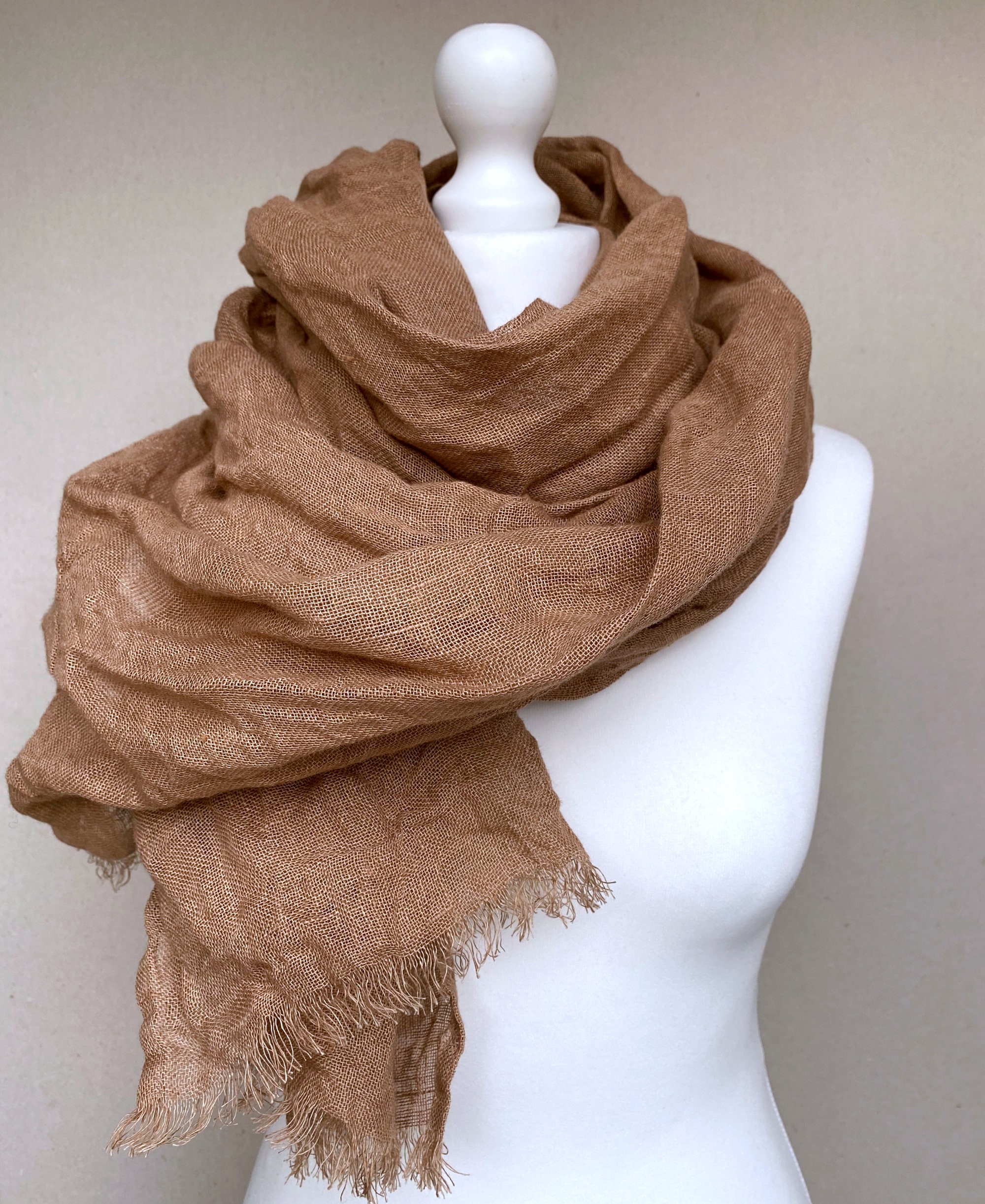 Linen Scarf Beige/ Sand/ Brown Colour Gauze Linen Scarf all - Etsy