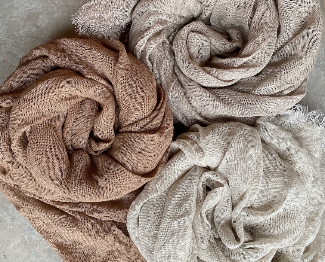 Linen Scarf- Beige/ Sand/ Brown Colour- Gauze Linen Scarf -all Seasons ...