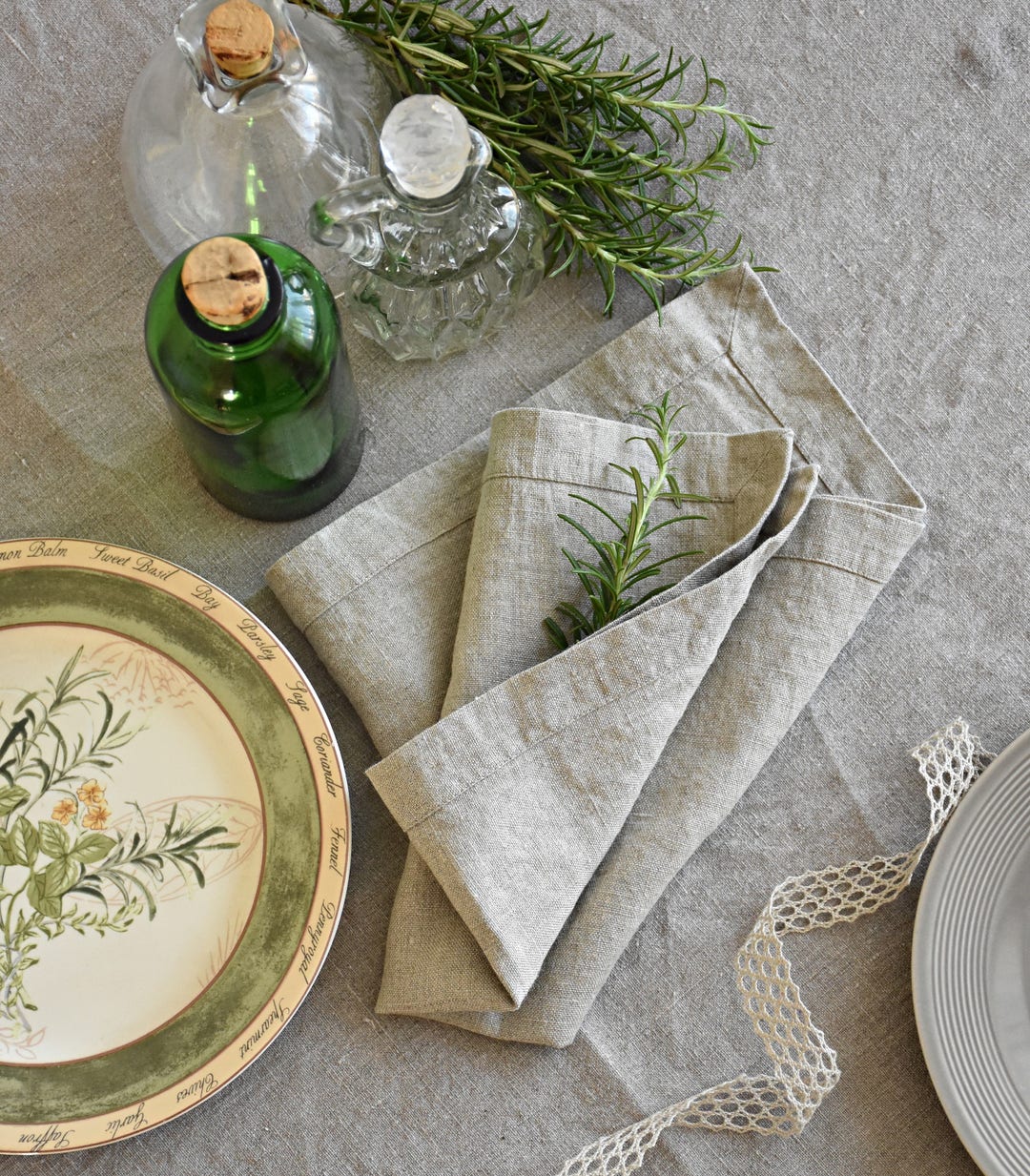 The Set of 10 Pure Linen Napkins Sewn From Rough Natural Undyed Eco ...