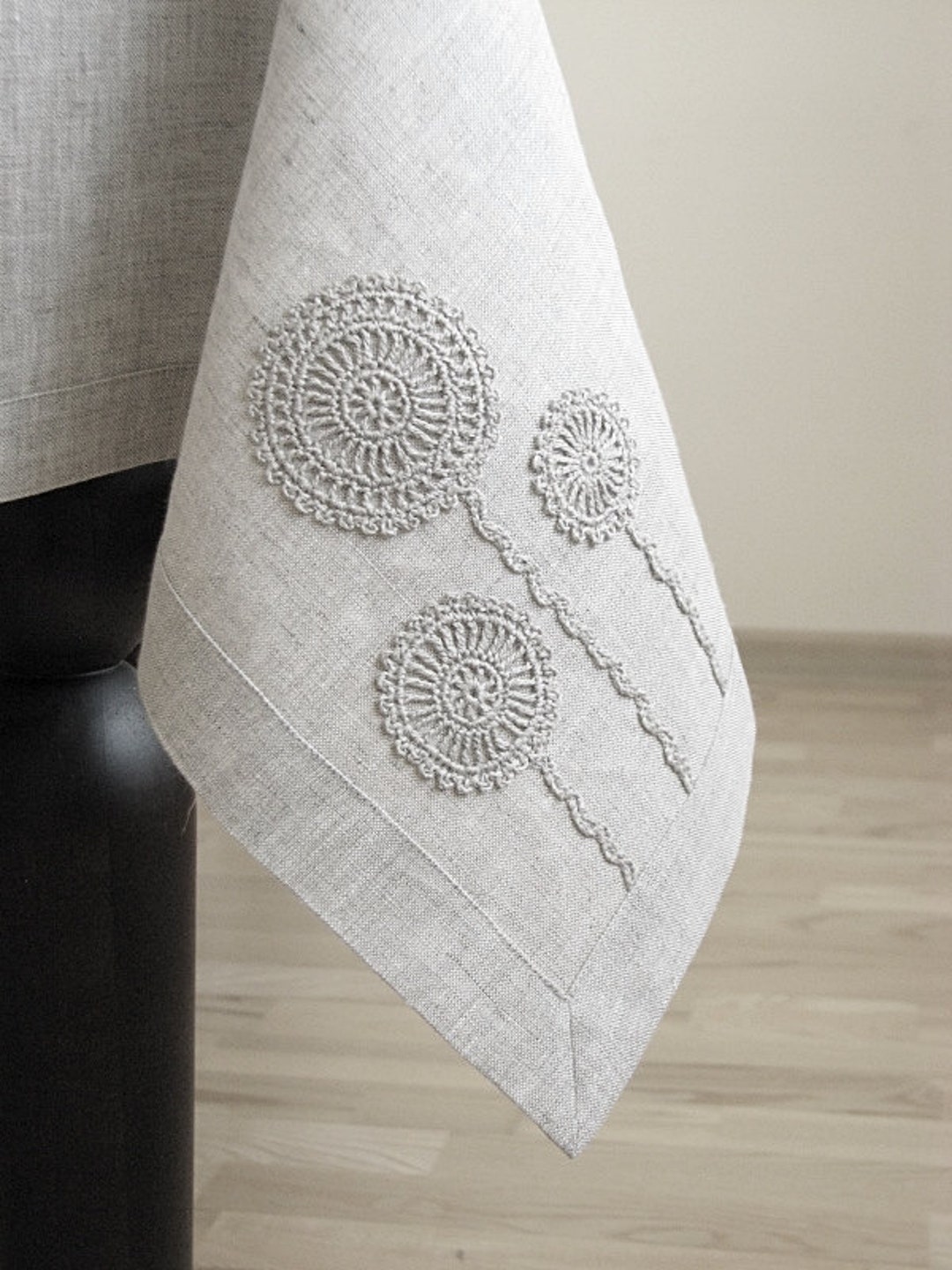 Linen Tablecloth Square- Handmade Crochet- Serving Table- Classic ...