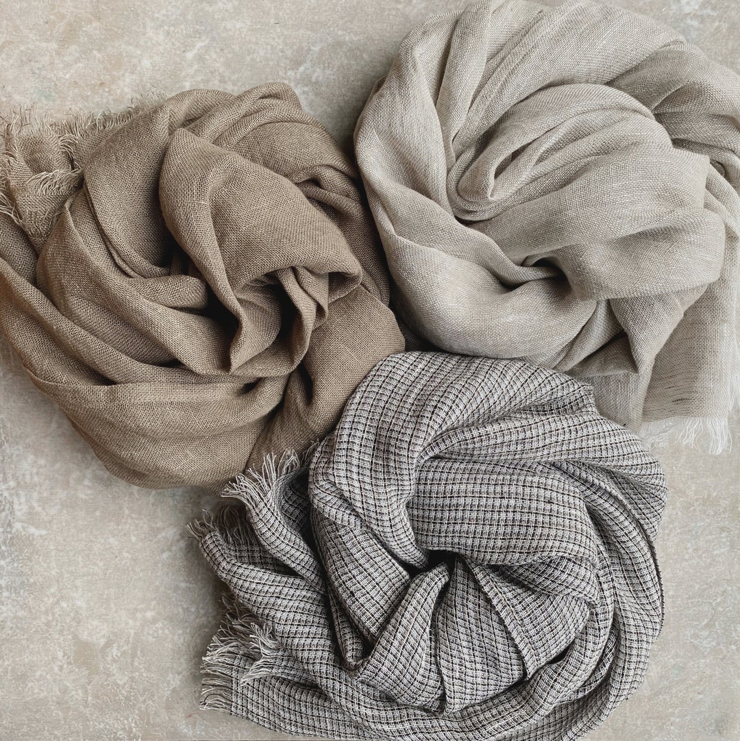 Linen Scarf- Beige/ Brown/ Multicolor- Gauze Linen Scarf -all Seasons ...