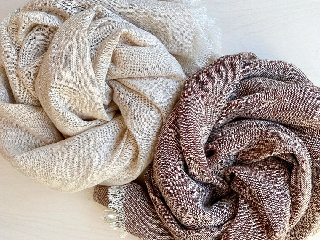 Linen Scarf, Fringed Long Scarf, Women Scarf, Men Scarves, Brown Shawl ...