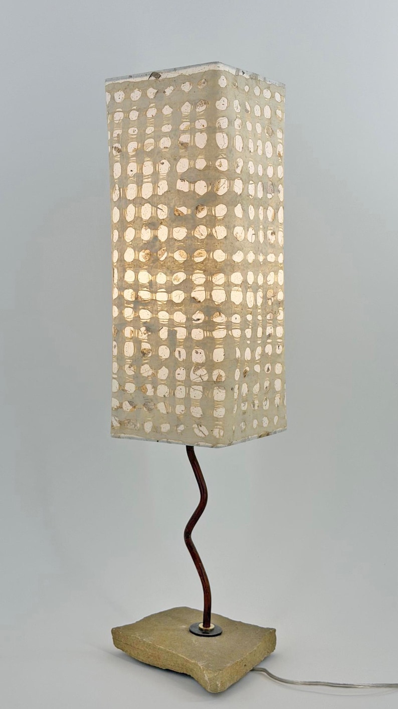 Modern Farmhouse Lamp Design, Earthy Wood Fiber Paper Shade, Sandstone ...