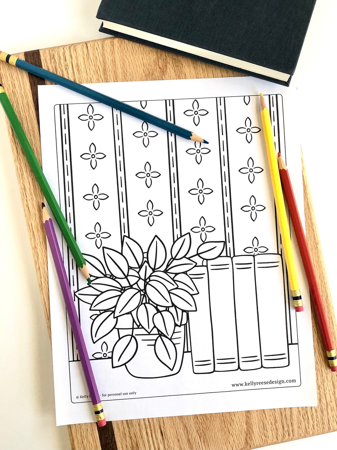 Books and Plants Printable Coloring Page Bundle - Etsy