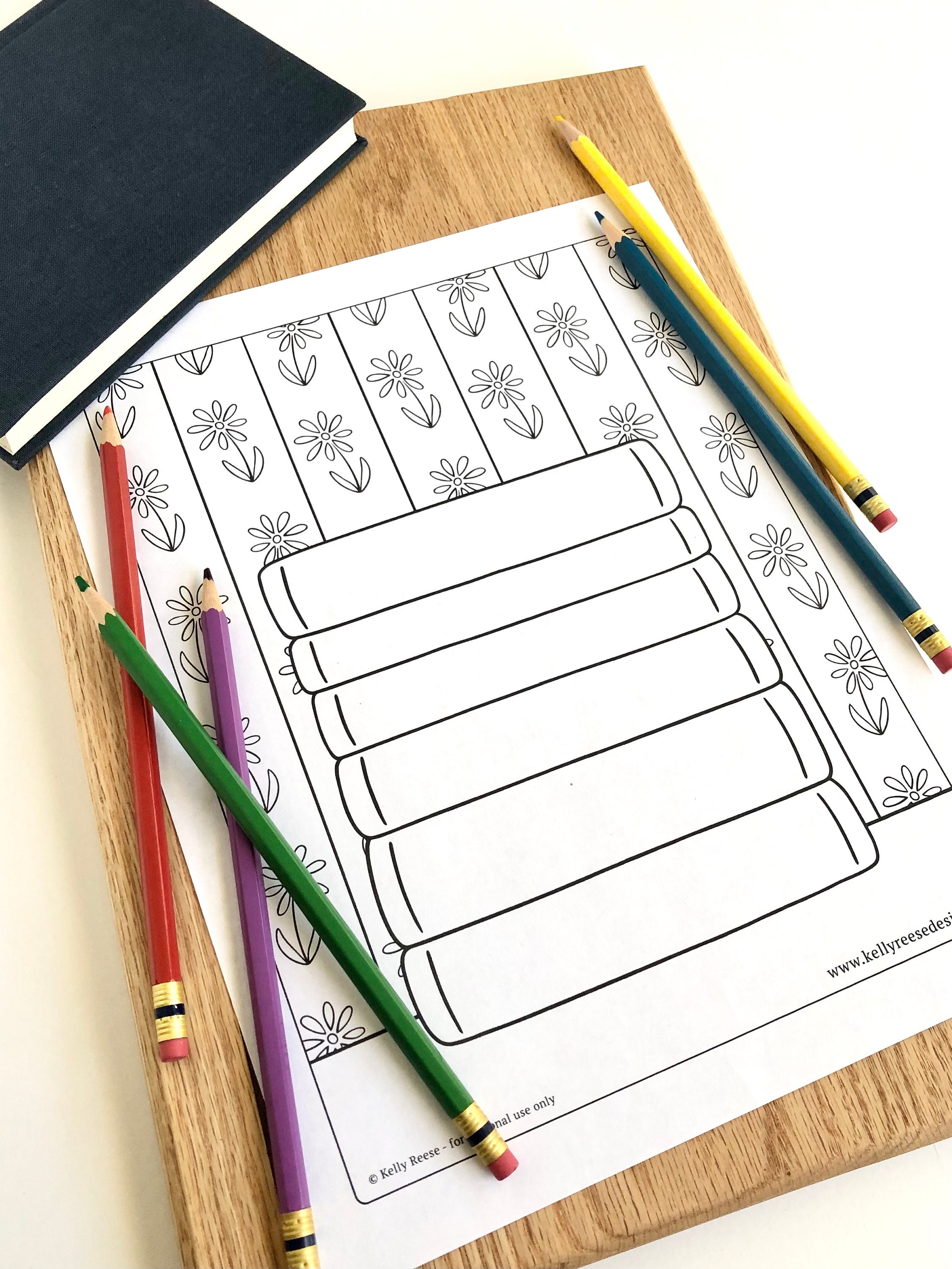 Books and Plants Printable Coloring Page Bundle - Etsy