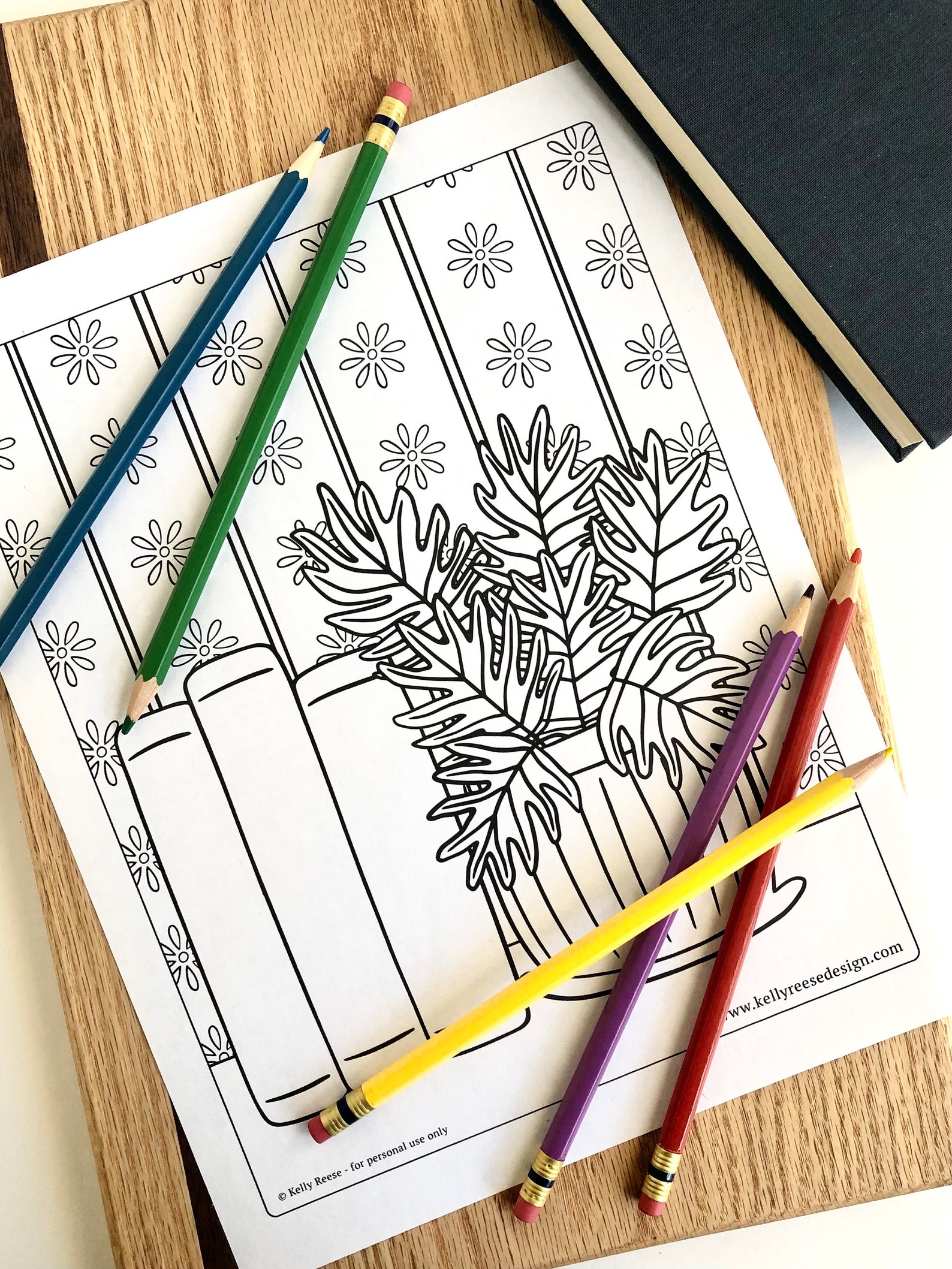 Books and Plants Printable Coloring Page Bundle - Etsy