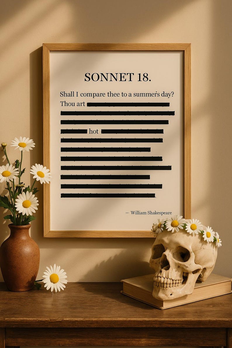 Shakespeare's Sonnet 18 Redacted Poster Digital Download - Etsy