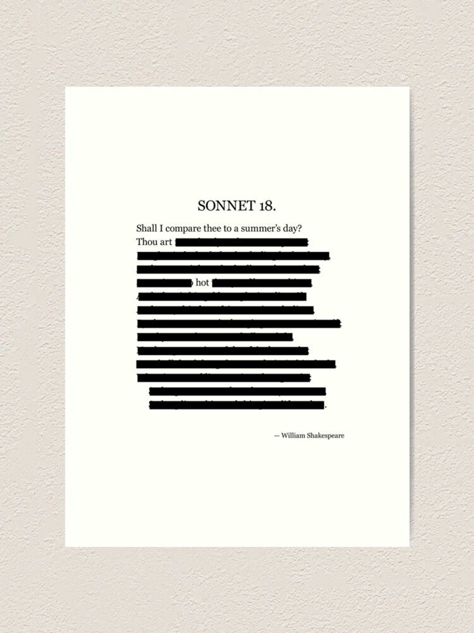 Shakespeare's Sonnet 18 Redacted Poster Digital Download - Etsy