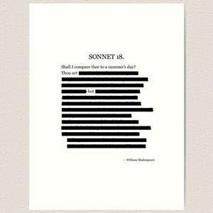 Shakespeare's Sonnet 18 Redacted Poster Digital Download - Etsy