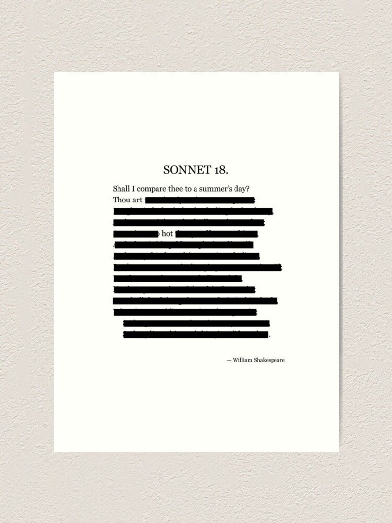 Shakespeare's Sonnet 18 Redacted Poster Digital Download - Etsy