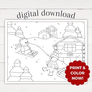 Printable Christmas Coloring Page - Sledding. Easy Fun for Kids ...