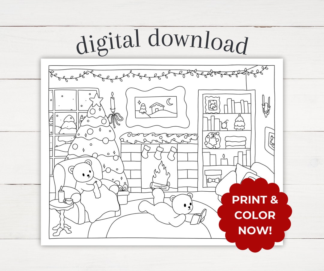 Cozy Christmas Coloring Page: Winter Scene (digital Download) - Etsy ...