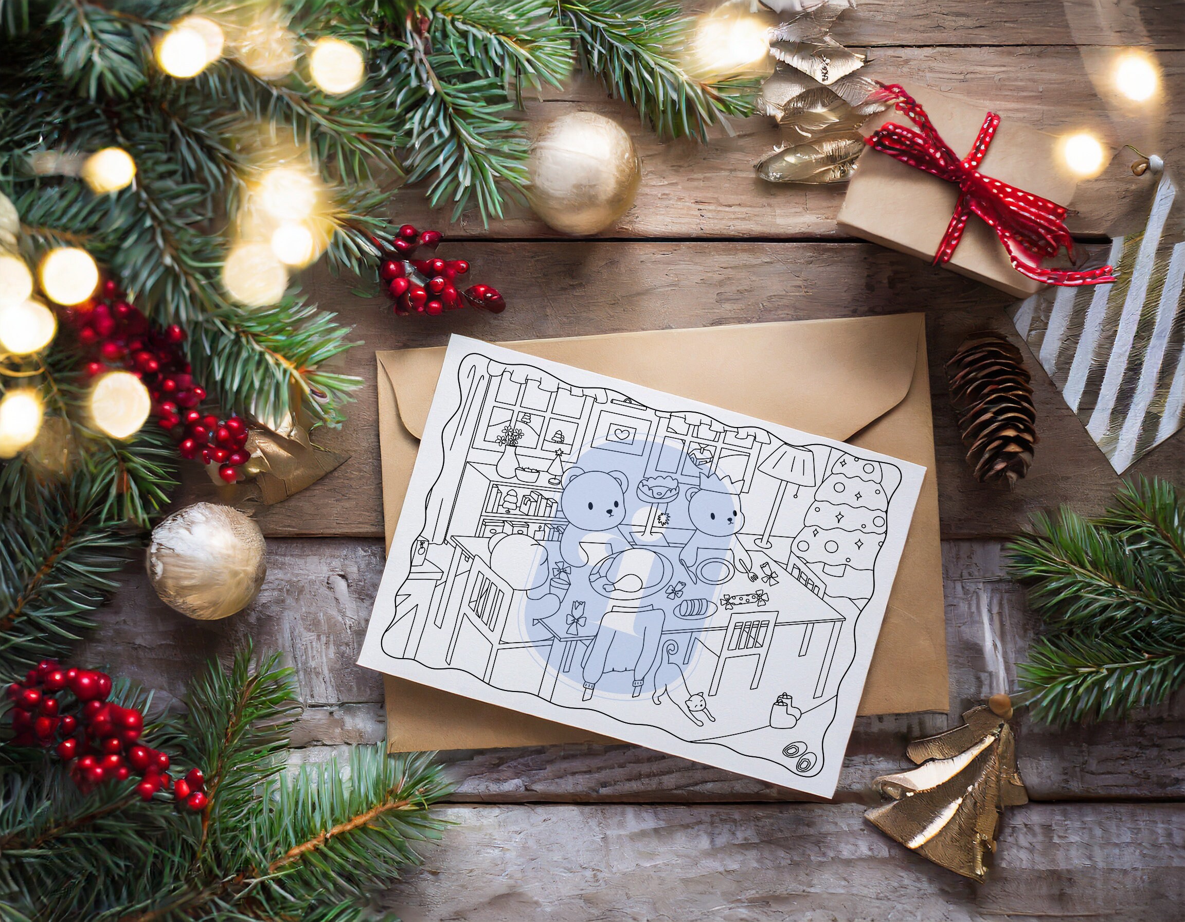 Printable Christmas Coloring Page.christmas Dinner. Easy Fun for Kids ...