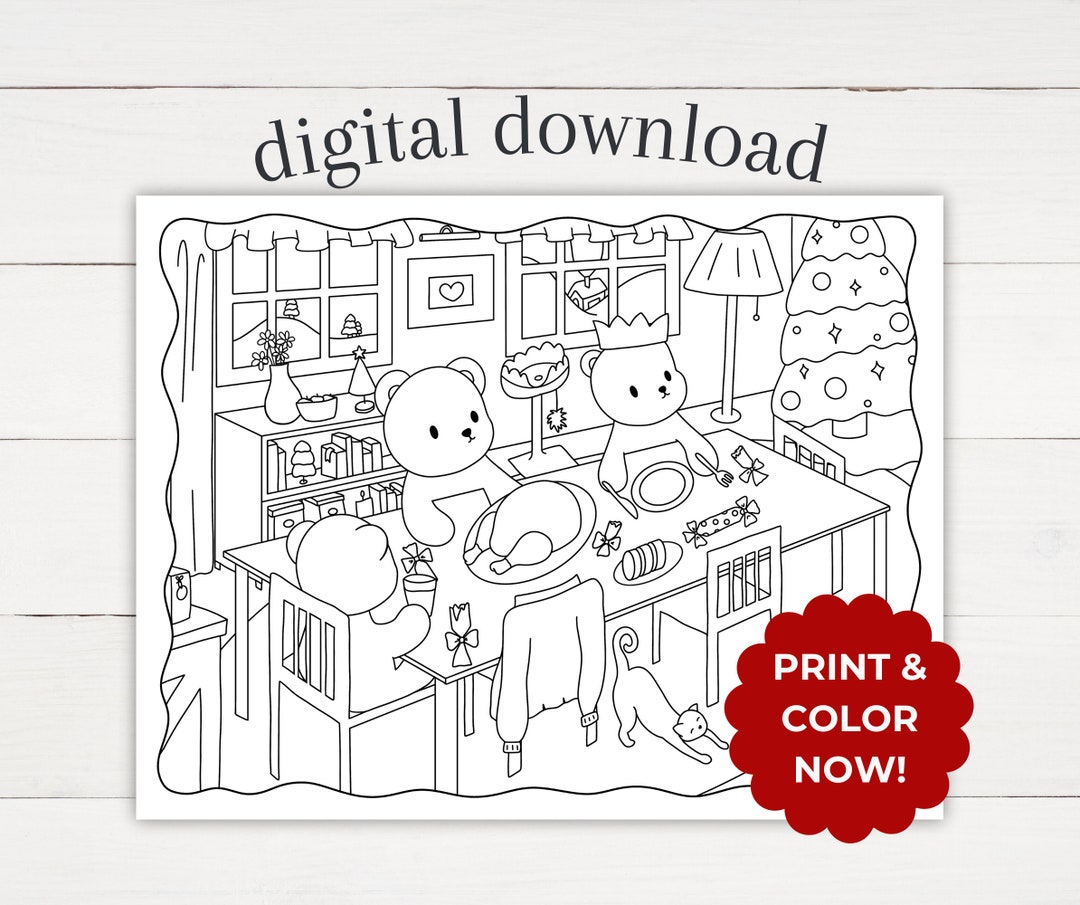 Printable Christmas Coloring Page.christmas Dinner. Easy Fun for Kids ...