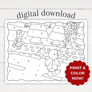 Printable Christmas Coloring Page - Winter Walk. Easy Fun for Kids ...