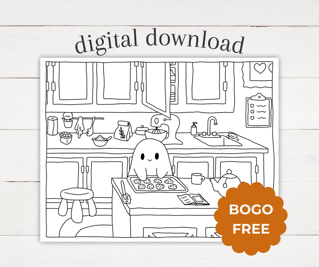 Printable Halloween Coloring Page Baking. Spooky Fun for - Etsy