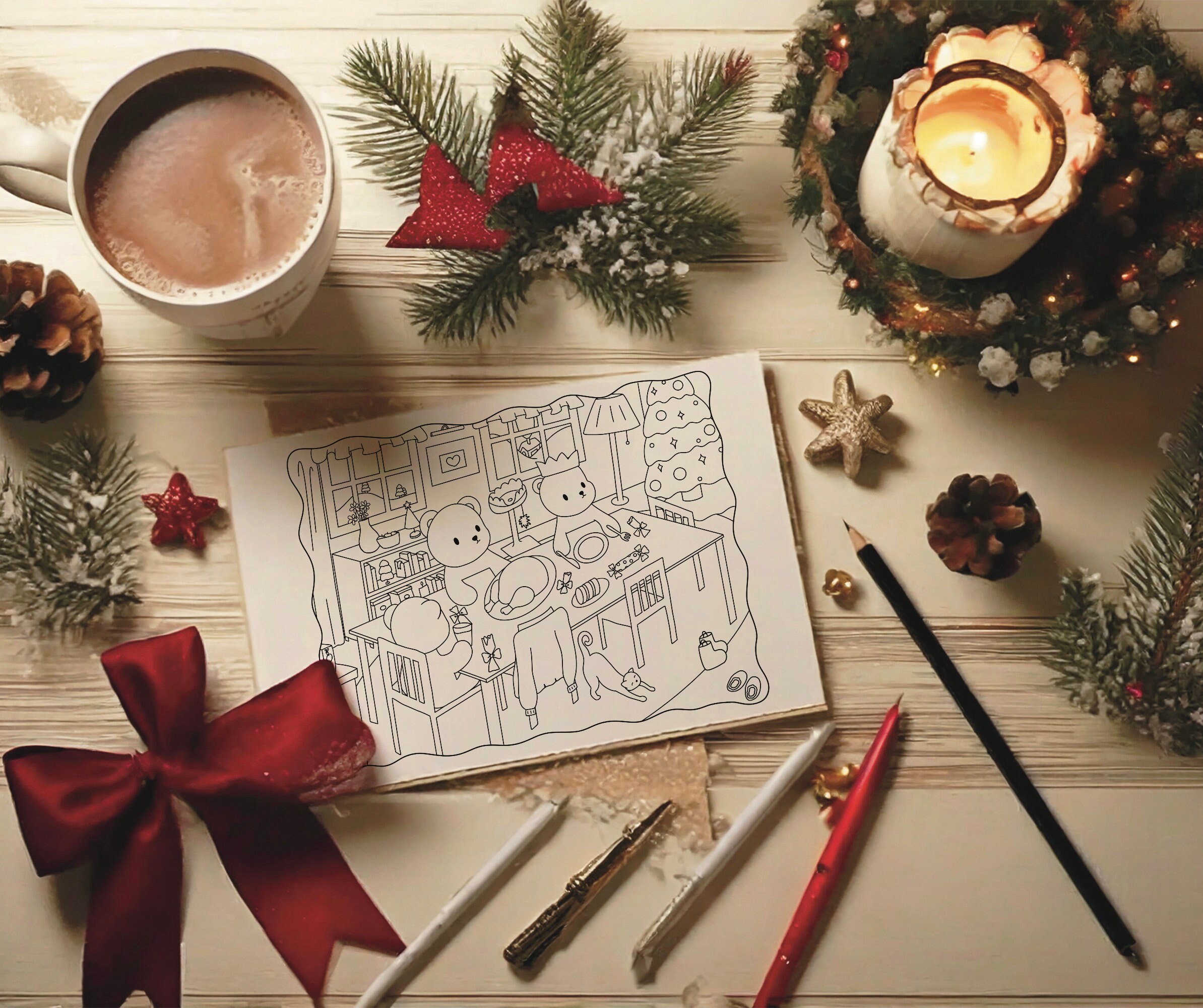 Printable Christmas Coloring Page.christmas Dinner. Easy Fun for Kids ...