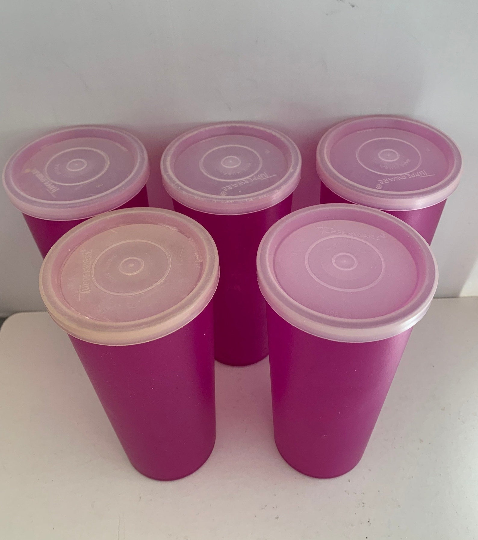 Vintage Tupperware 5 Tumblers 12 Oz Each, Fuchsia, Item #116, With ...