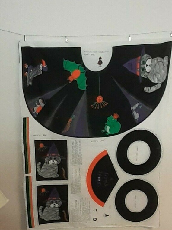 Vintage Halloween Fabric Panel of Witch Cape Hat Bag for | Etsy
