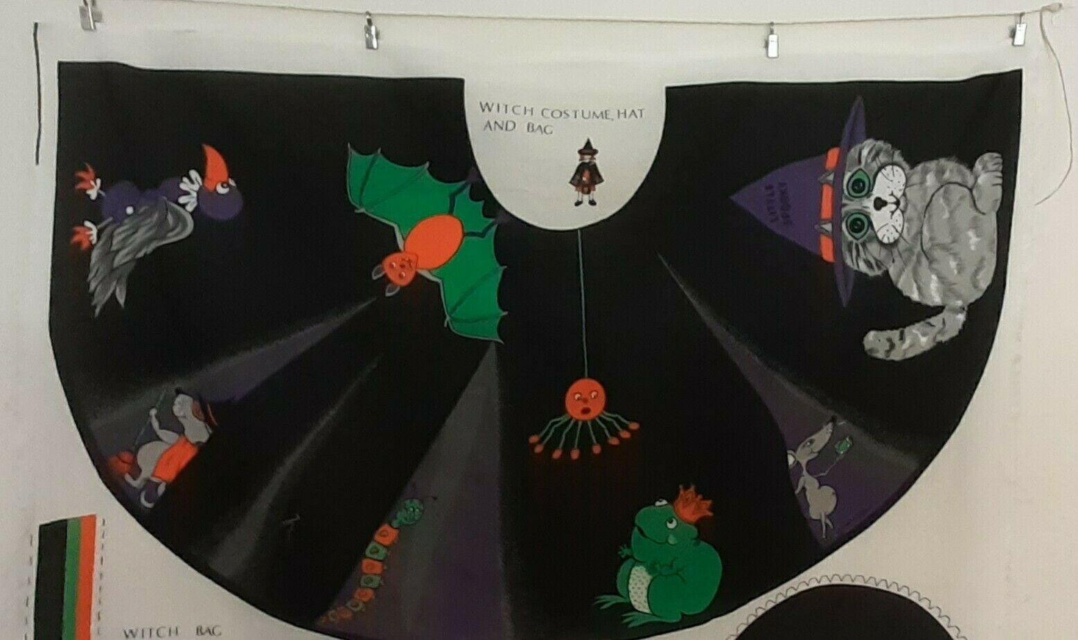 Vintage Halloween Fabric Panel of Witch Cape Hat Bag for | Etsy