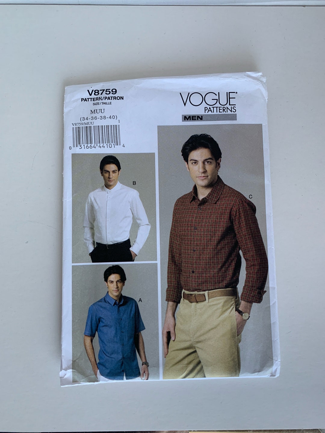 Vogue V8759 Sewing Pattern Casual Men's EASY Shirts Sizes 34-40 - Etsy