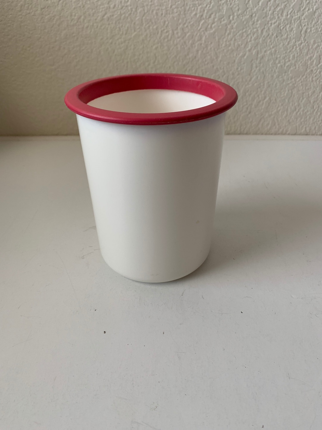 Tupperware "a" Canister White With Pink Rim Utensil Holder ,storage ...