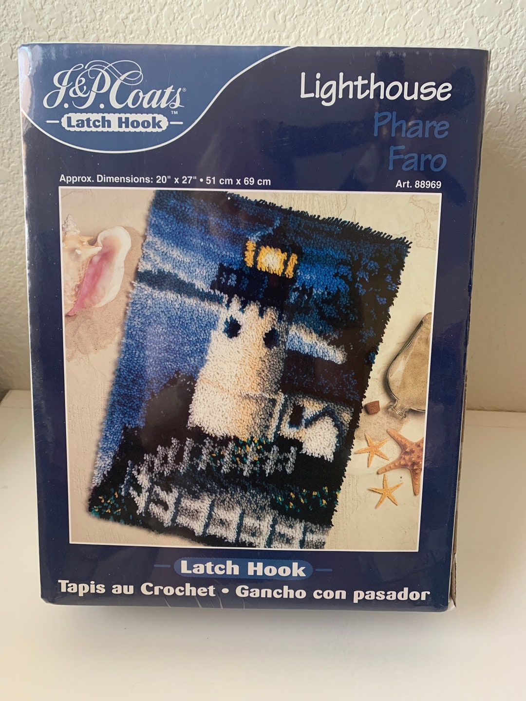 NEW 1997 J&P Coats Lighthouse 88969 Latch Hook Rug Kit 20x27 Nautical ...