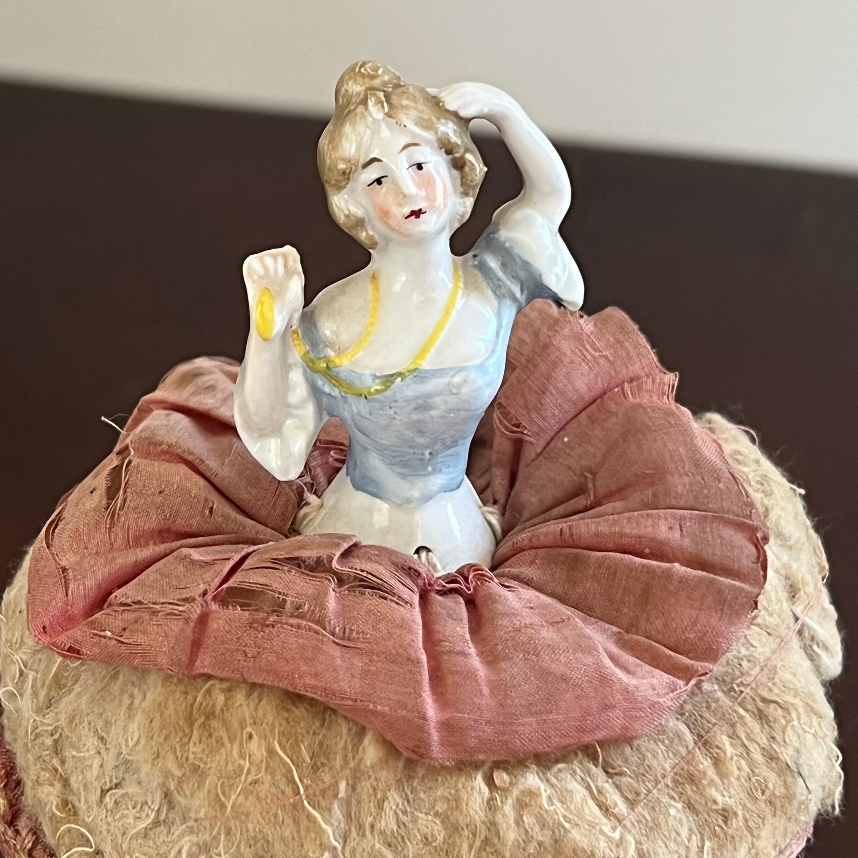 Antique Half Doll Pin Cushion Doll On Stand Porcelain Made Etsy