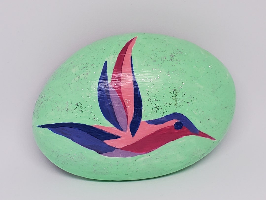 Hand Painted Hummingbird Rock, Paperweight - Etsy