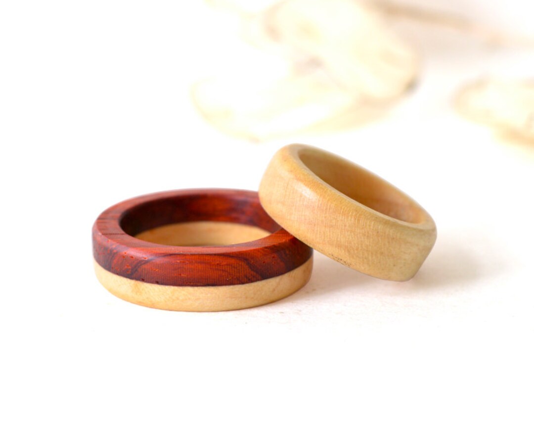 Wood Wedding Ring Set, His and Her Ring Set, Wood Promise Rings for ...