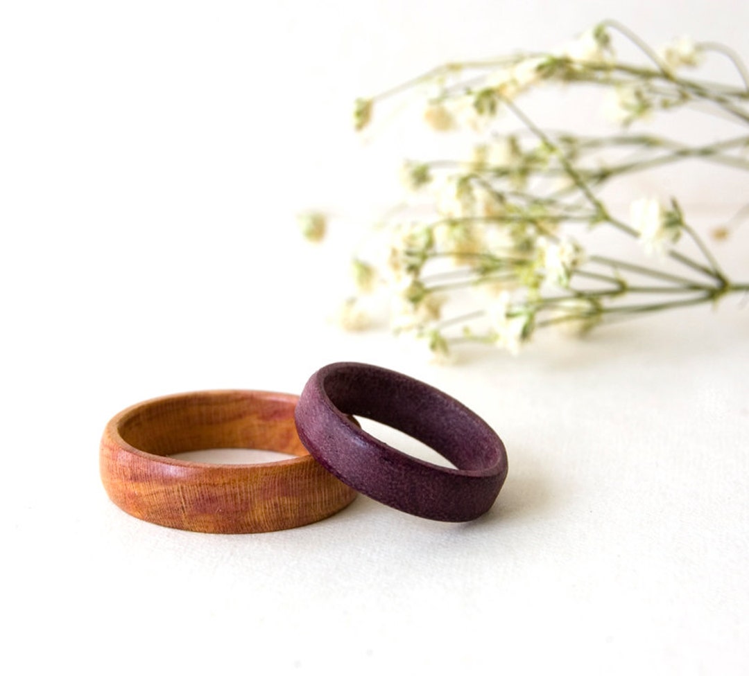 Wood Wedding Ring Set His and Her, Promise Rings for Couples, Wood Ring ...