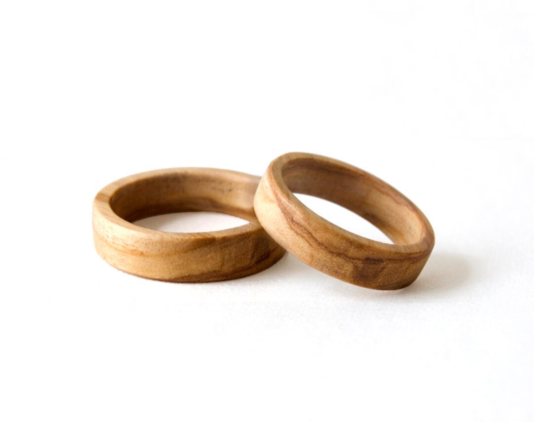 Olive Wood Ring Set, Couples Wedding Bands, His and Hers Wooden Ring ...